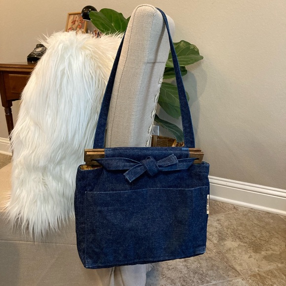 Real Purses | Bags | Vintage Boho Denim Wood Purse | Poshmark